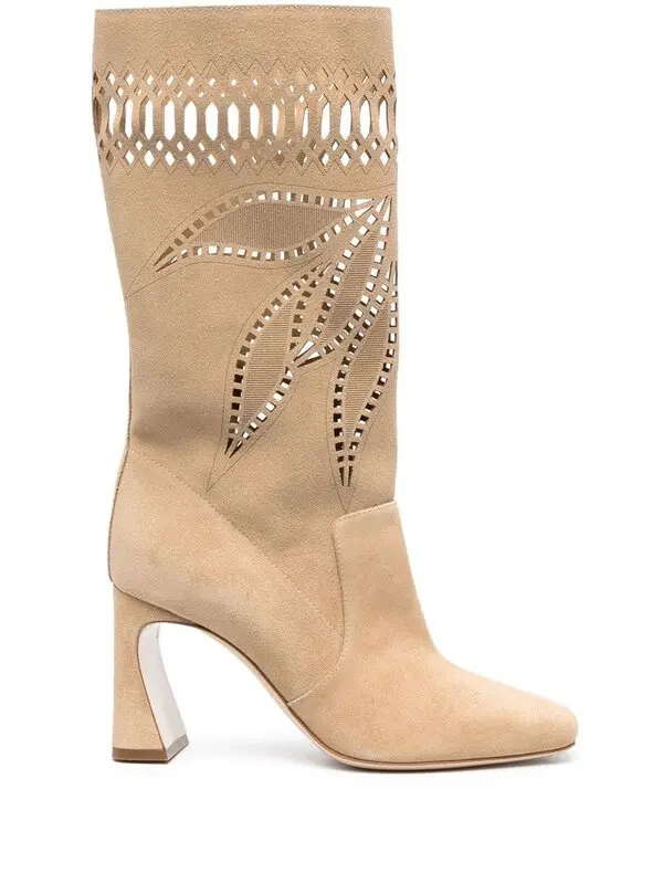 Alberta Ferretti Perforated Suede Ankle Boots - Neutrals