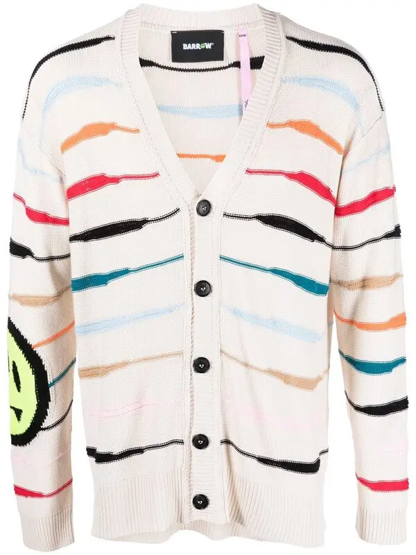 BARROW Stripe-print V-neck Cardigan - Neutrals
