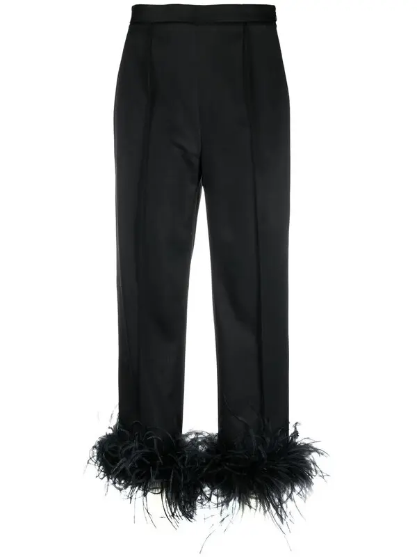 STYLAND Feather-trim Cropped Trousers - Black
