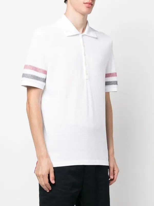 Thom Browne Rwb Stripe Cotton Polo Shirt - White