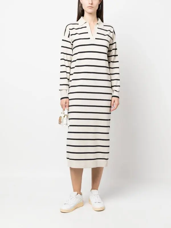 Tommy Hilfiger Striped Knit Midi Dress - Neutrals