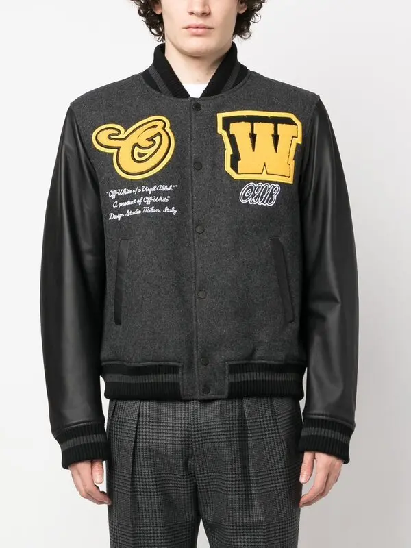 Off-White Logo-patch Varsity Bomber Jacket - Black