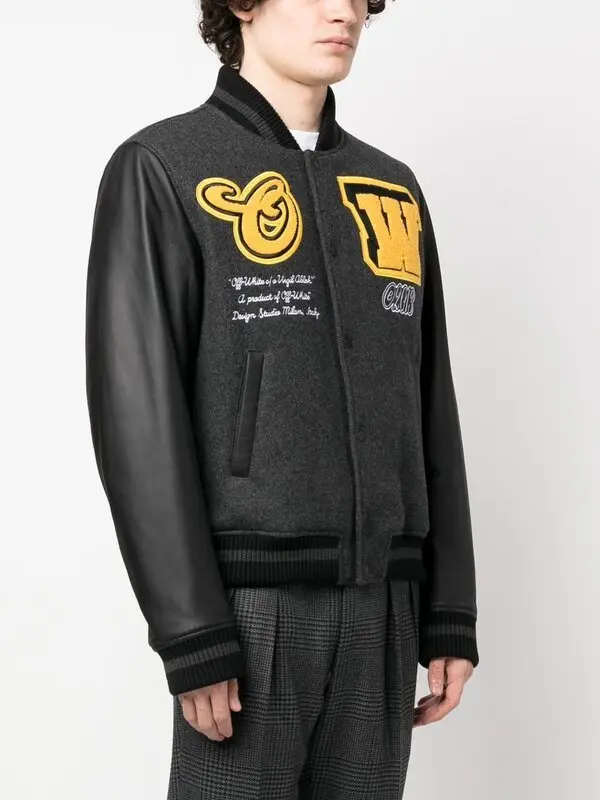 Off-White Logo-patch Varsity Bomber Jacket - Black