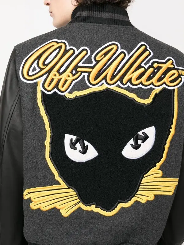Off-White Logo-patch Varsity Bomber Jacket - Black