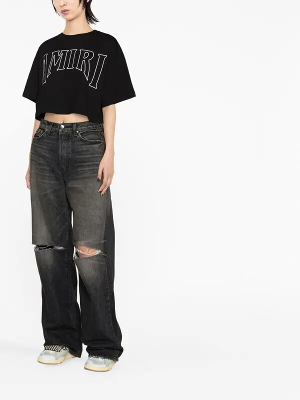 Amiri Distressed Wide-leg Jeans - Grey