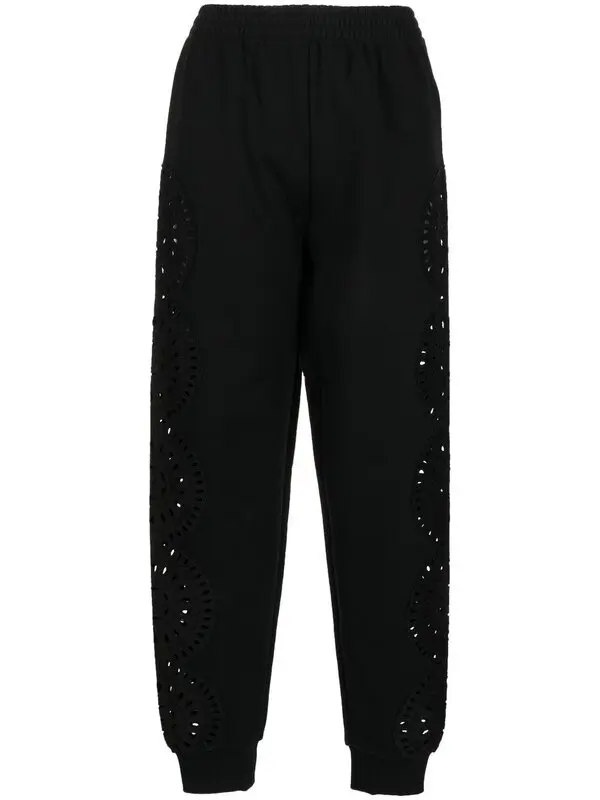 Stella McCartney Cotton Blend Embroidered Drawstring Trousers - Black