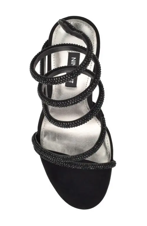Nine West Maskill Rhinestone Ankle Wrap Sandals - Black 001