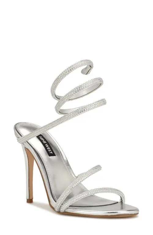 Nine West Maskill Rhinestone Ankle Wrap Sandals - Silver 040