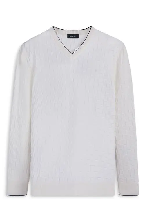 Bugatchi Basketweave Stitch V-neck Sweater - Chalk