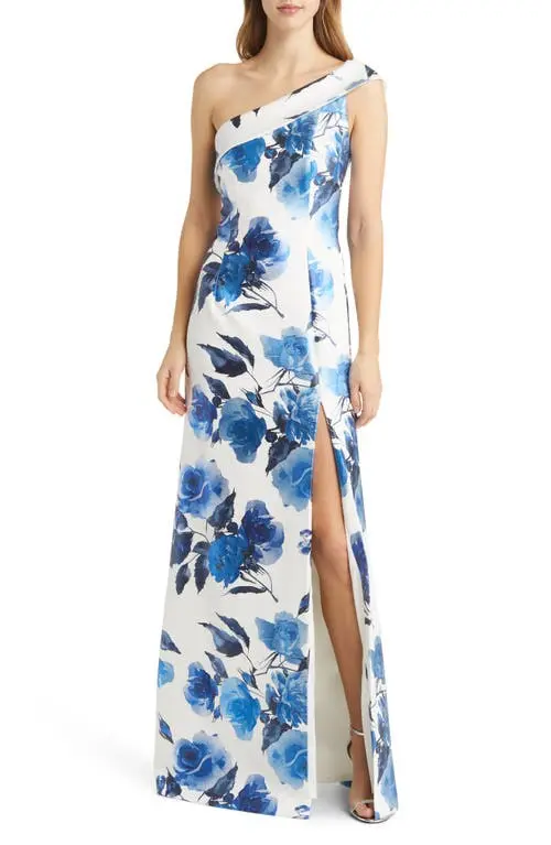 Black Halo Dolan Floral One-shoulder Gown - Royal Bloom | Editorialist