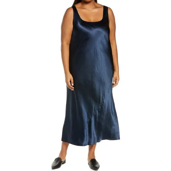 Vince Square Neck Satin Tank Dress