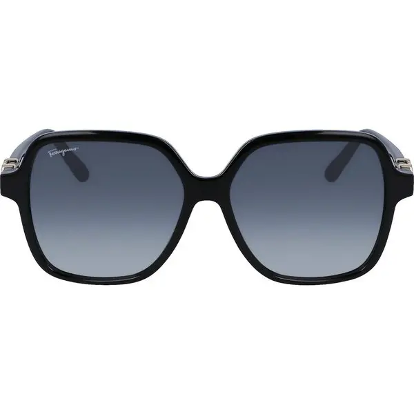 FERRAGAMO 57mm Gradient Rectangle Sunglasses - Black