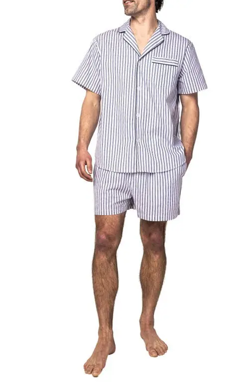 PETITE PLUME Ticking Stripe Cotton Short Pajamas - Navy