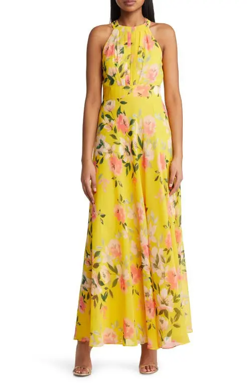 Eliza J Floral Halter Maxi Dress - Yellow | Editorialist