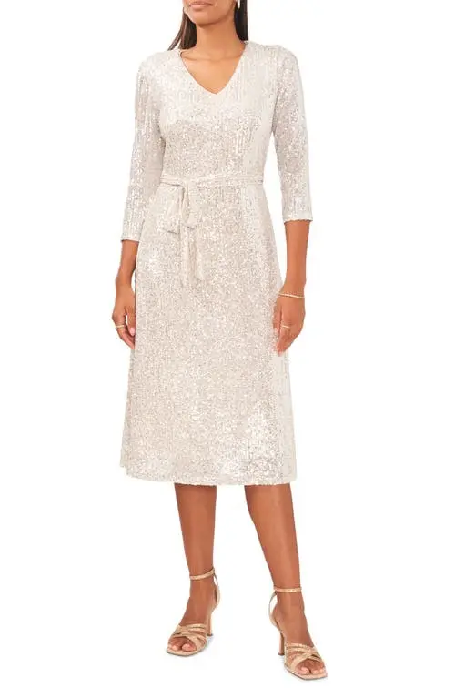 Chaus Tie Waist Sequin Dress - Silver