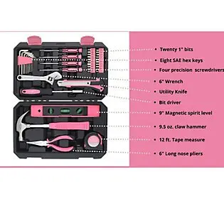 APOLLO 39 Piece Household Tool Kit Pink