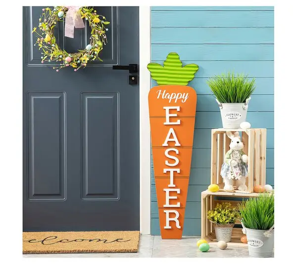 GLITZHOME 41' Happy Easter Carrot Porch Sign - One-color