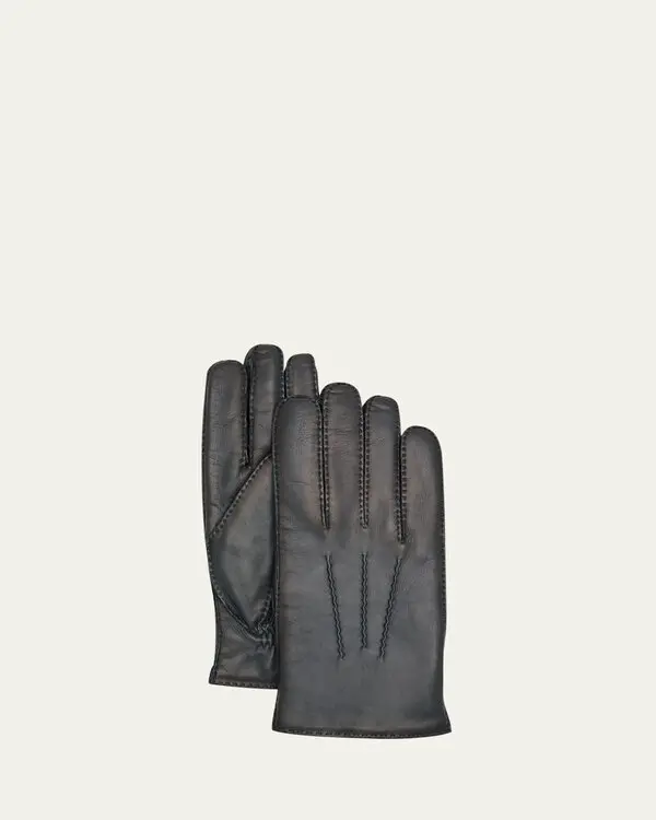 AGNELLE Patina Leather Gloves - Blue