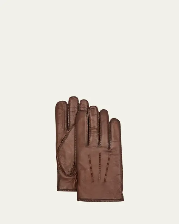 AGNELLE Patina Leather Gloves - Brown