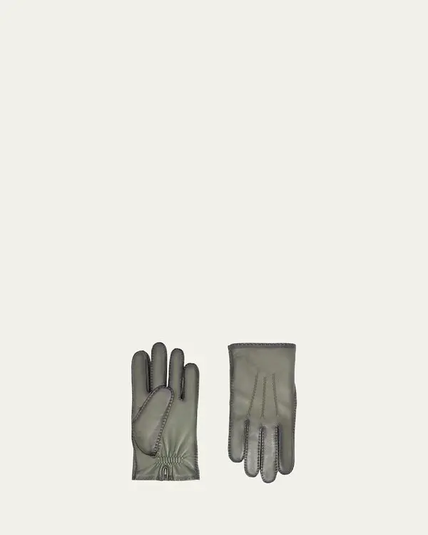 AGNELLE Patina Leather Gloves - Khaki
