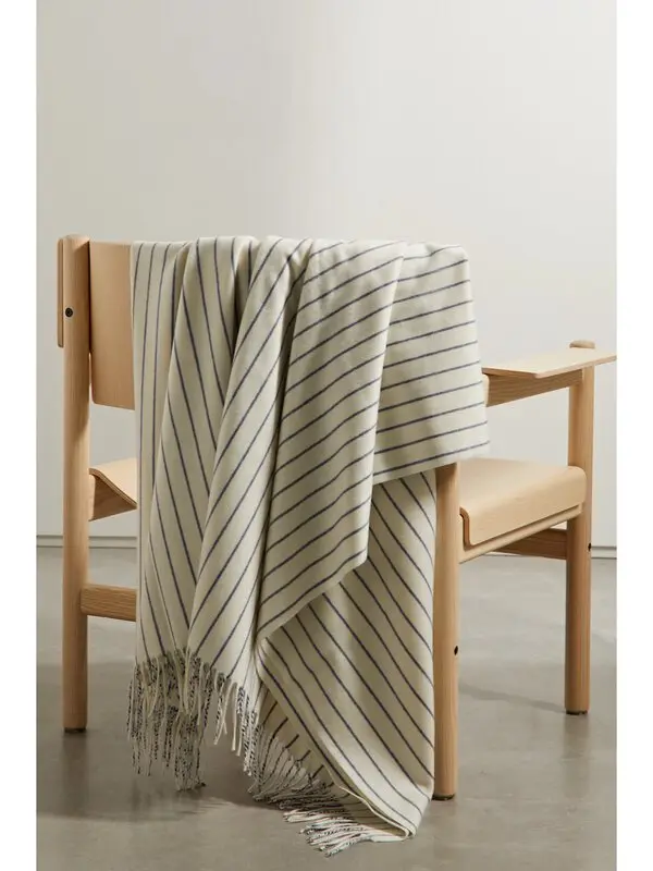 Loro Piana Fringed Striped Cashmere Blanket - Off-white