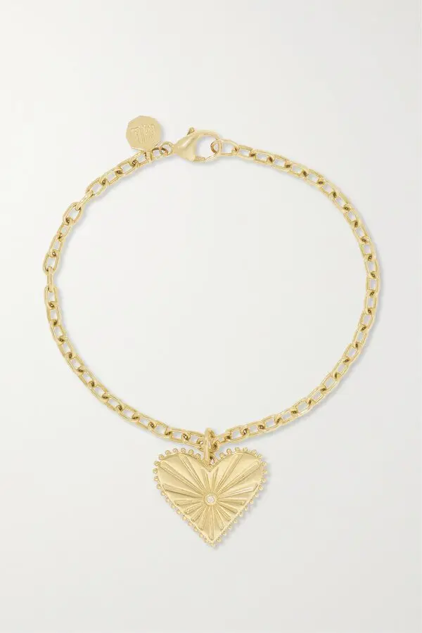 MARLO LAZ Small Pour Toujours Heart Diamond Bracelet - Gold