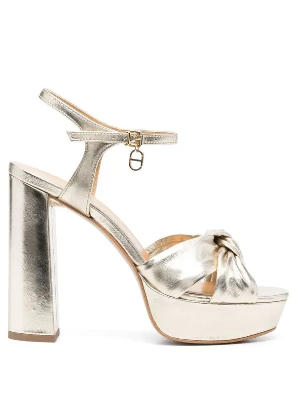 TWINSET Calf Leather Knot Detail Platform Sandals