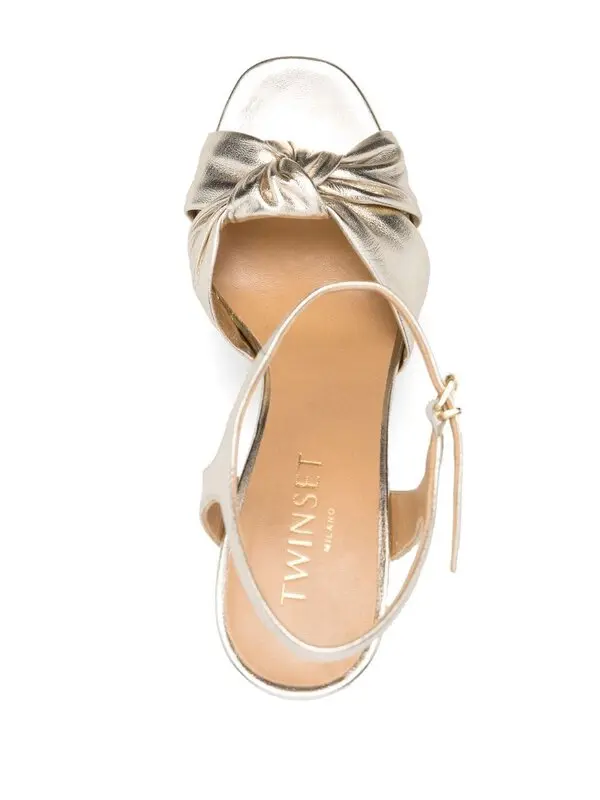 TWINSET Calf Leather Knot Detail Platform Sandals