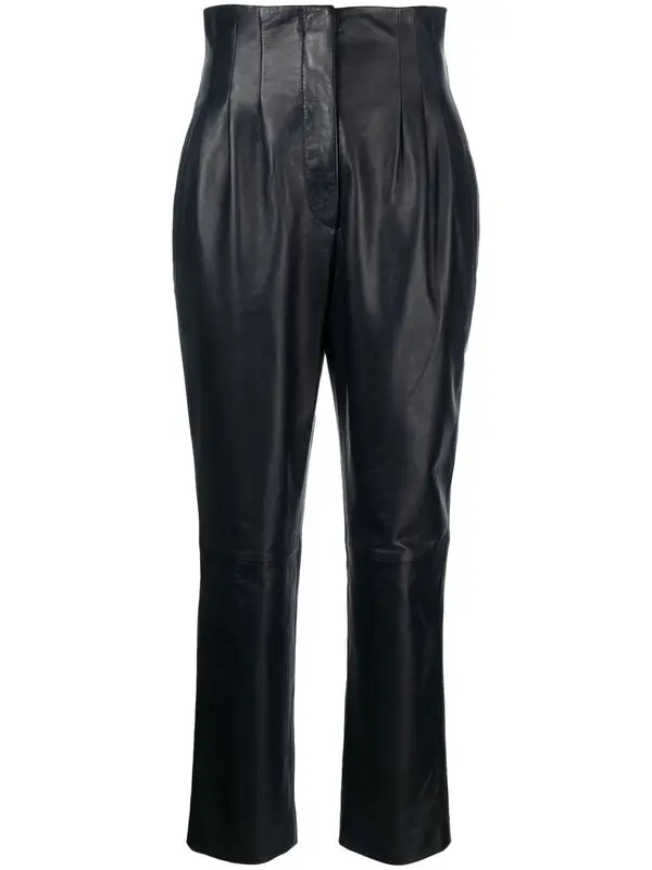 Alberta Ferretti Straight-leg Leather Trousers - Blue