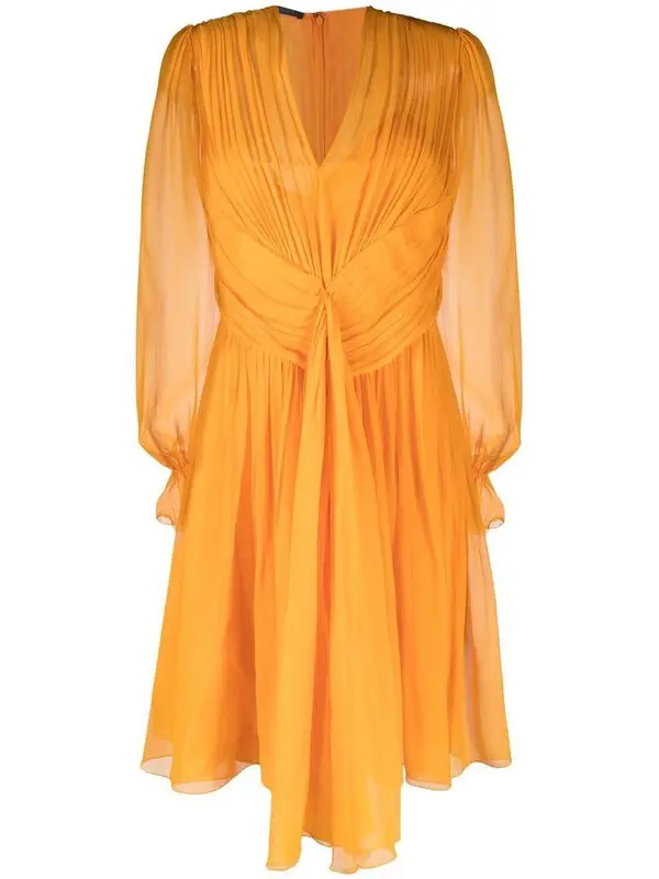 Alberta Ferretti Pleated Long-sleeve Minidress - Orange