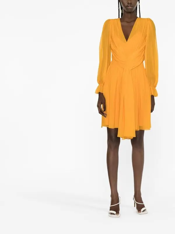 Alberta Ferretti Pleated Silk V-neck Dress