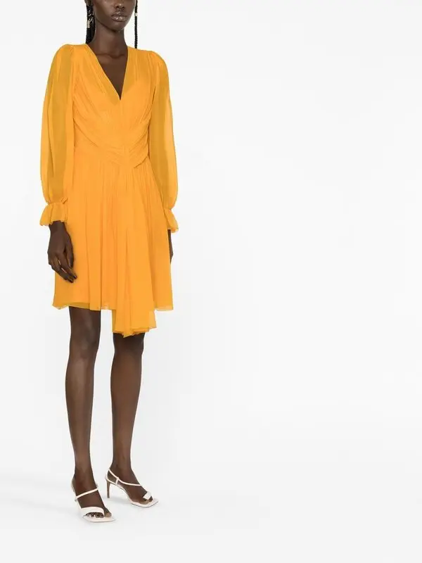Alberta Ferretti Pleated Silk V-neck Dress
