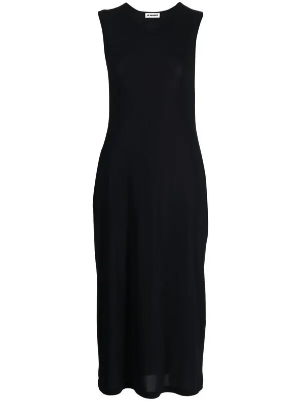 JIL SANDER Round Neck Sleeveless Maxi Dress - Black