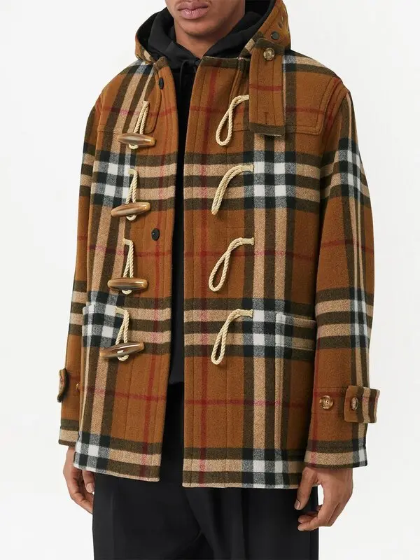 Burberry Check Technical Wool Overized Duffle Coat - Brown