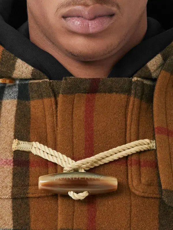 Burberry Check Technical Wool Overized Duffle Coat - Brown