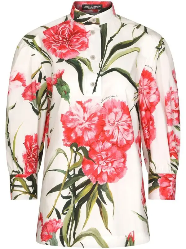Dolce & Gabbana Floral Puff-sleeve Shirt - White