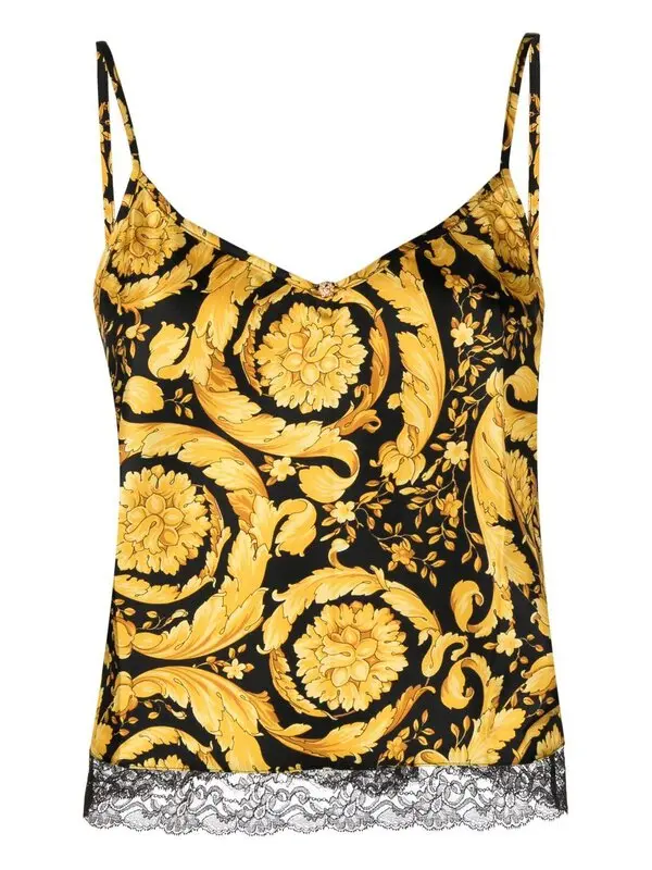 Versace Barocco-print Silk Camisole - Black