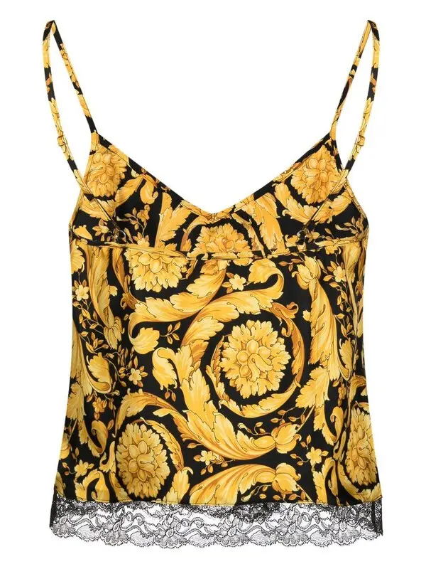 Versace Barocco-print Silk Camisole - Black