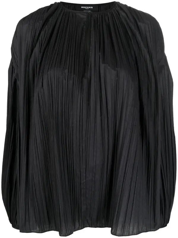 Rochas Pleated Puff-sleeve Blouse