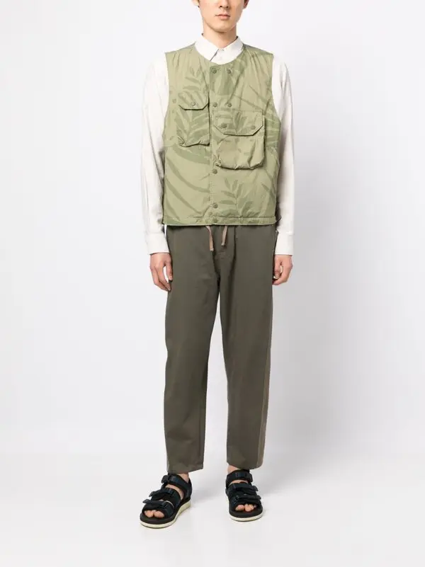 Engineered Garments Leaf-print Cotton Gilet