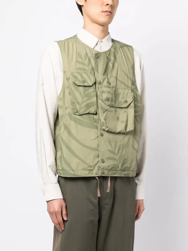 Engineered Garments Leaf-print Cotton Gilet