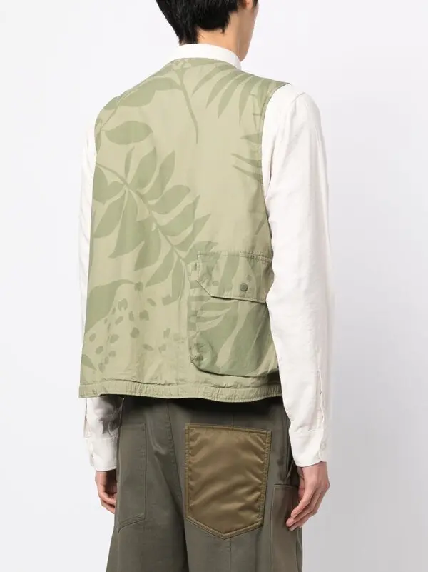 Engineered Garments Leaf-print Cotton Gilet