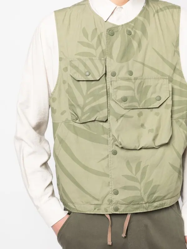 Engineered Garments Leaf-print Cotton Gilet