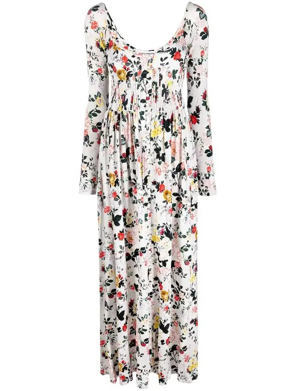 Rabanne Rose-print Maxi Dress - Grey