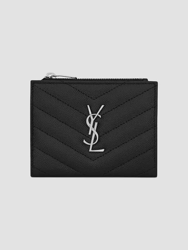 Saint Laurent Cassandre Matelassé Bi-fold Wallet In Grain De Poudre Embossed Leather - Nero