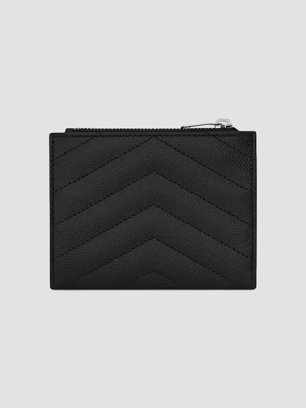 Saint Laurent Cassandre Matelassé Bi-fold Wallet In Grain De Poudre Embossed Leather - Nero
