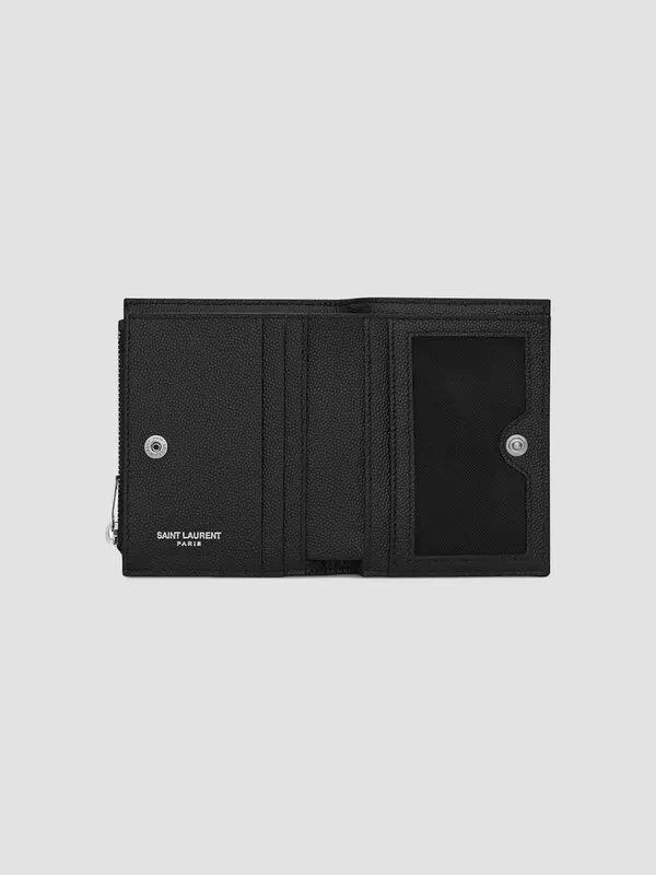 Saint Laurent Cassandre Matelassé Bi-fold Wallet In Grain De Poudre Embossed Leather - Nero