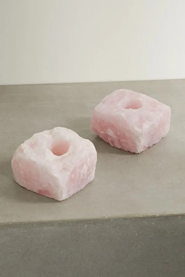 JIA JIA HOME Set Of Two Rose Quartz Candle Holders