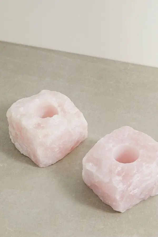 JIA JIA HOME Set Of Two Rose Quartz Candle Holders