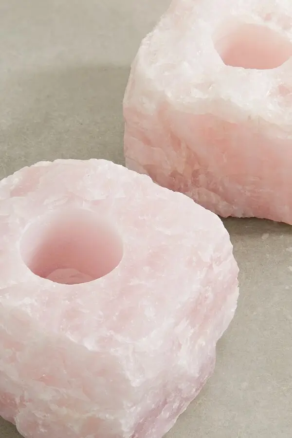 JIA JIA HOME Set Of Two Rose Quartz Candle Holders
